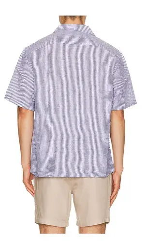 Faherty Brand Short Sleeve Laguna Linen Camp Shirt In Blue - Cloud Waters Stripe