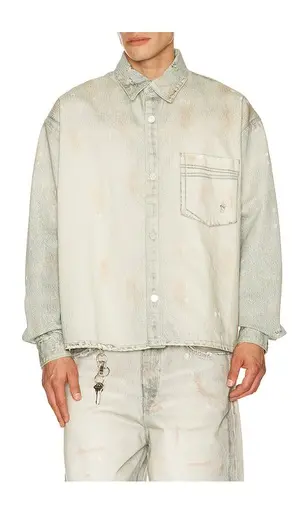 WON HUNDRED Maza Printed Denim Shirt In Blue