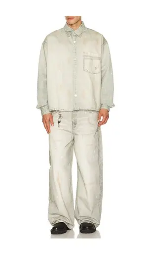 WON HUNDRED Maza Printed Denim Shirt In Blue