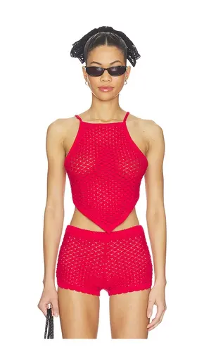 LOVERS AND FRIENDS Pointelle Tie-back Tank - Red