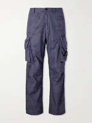 Stone Island Camouflage Straight-leg Cotton-blend Trousers - Blue