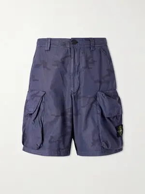 Stone Island Camouflage Straight-leg Ripstop Cotton-blend Shorts - Blue