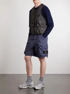 Stone Island Camouflage Straight-leg Ripstop Cotton-blend Shorts - Blue