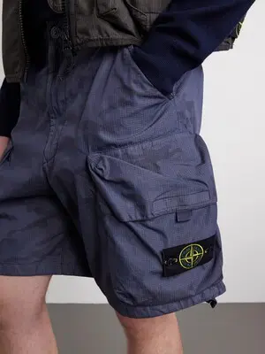 Stone Island Camouflage Straight-leg Ripstop Cotton-blend Shorts - Blue