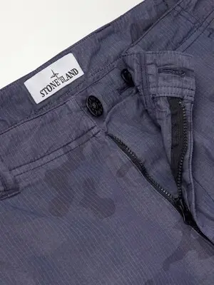 Stone Island Camouflage Straight-leg Ripstop Cotton-blend Shorts - Blue