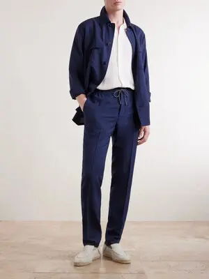 SLOWEAR Tapered Pleated Virgin Wool, Silk And Linen-blend Drawstring Trousers - Blue