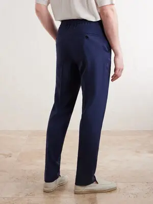 SLOWEAR Tapered Pleated Virgin Wool, Silk And Linen-blend Drawstring Trousers - Blue