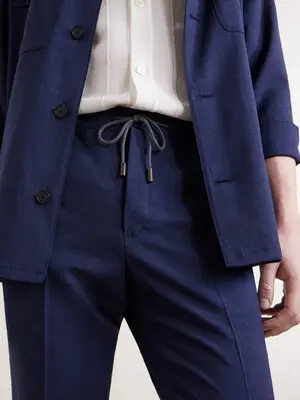 SLOWEAR Tapered Pleated Virgin Wool, Silk And Linen-blend Drawstring Trousers - Blue