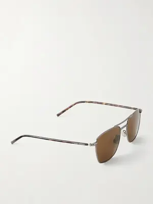 Saint Laurent Squared-frame Metal Sunglasses - Tortoiseshell