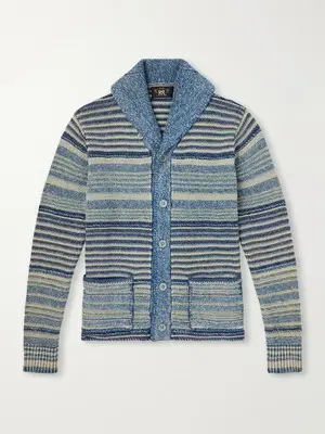 Ralph Lauren Shawl-collar Striped Cotton And Linen-blend Cardigan