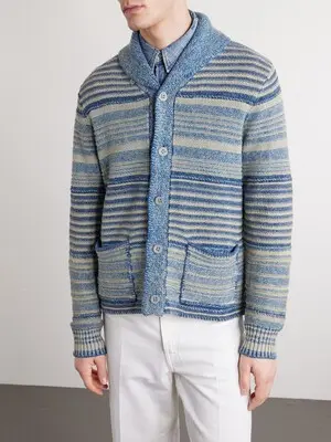 Ralph Lauren Shawl-collar Striped Cotton And Linen-blend Cardigan