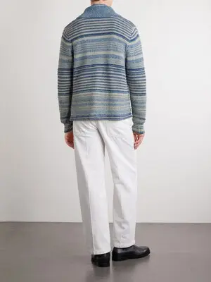 Ralph Lauren Shawl-collar Striped Cotton And Linen-blend Cardigan