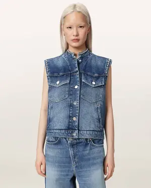 ALLSAINTS Mav Studded Denim Vest - Blue