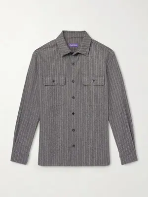 Ralph Lauren Purple Label Pinstriped Super 150s Wool-flannel Shirt - Gray
