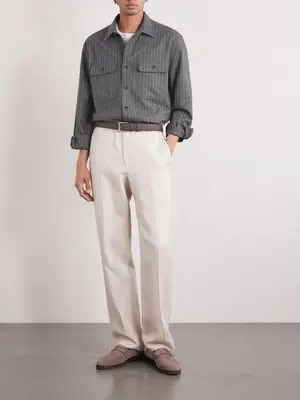 Ralph Lauren Purple Label Pinstriped Super 150s Wool-flannel Shirt - Gray