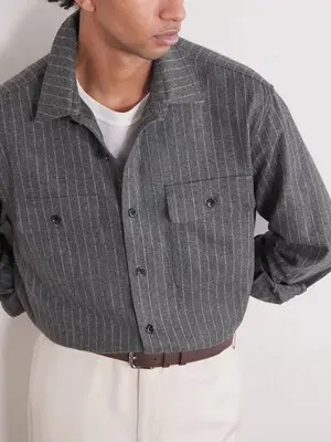 Ralph Lauren Purple Label Pinstriped Super 150s Wool-flannel Shirt - Gray