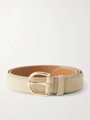 MORJAS MORJAS Suede Belt With Gold-Tone Buckle Beige