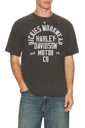 Dickies X Harley Davidson Short Sleeve Tee In Charcoal - Black