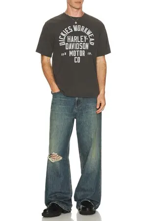 Dickies X Harley Davidson Short Sleeve Tee In Charcoal - Black