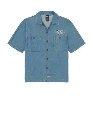 Dickies X Harley Davidson Short Sleeve Work Shirt In Blue