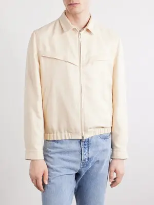 Brunello Cucinelli Herringbone Wool, Silk And Linen-blend Blouson Jacket - Neutrals