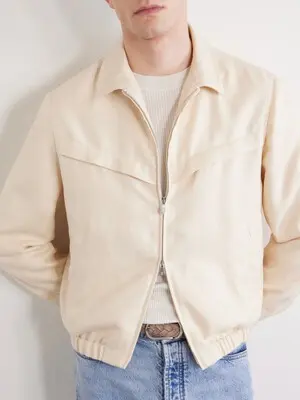 Brunello Cucinelli Herringbone Wool, Silk And Linen-blend Blouson Jacket - Neutrals