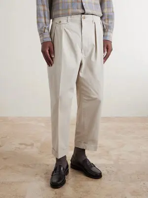 BEAMS Two-pleat Tapered Cotton-blend Twill Trousers