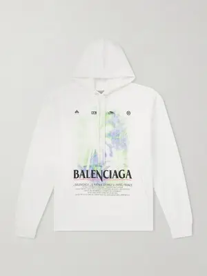 Balenciaga Oversized Printed Cotton-jersey Hoodie - White