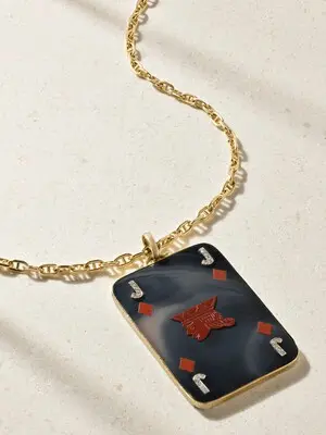 STEPHANIE WINDSOR Vintage 'jack Of Diamonds' Diamond, Carnelian, And Agate Necklace - Gold