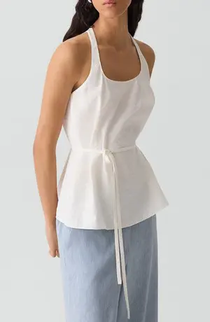 Theory Belted Sleeveless Silk-blend Top - Ivory