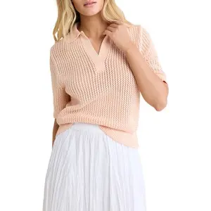 NZ BY NIC AND ZOE Open Stitch Polo Sweater - Orange Sherbert