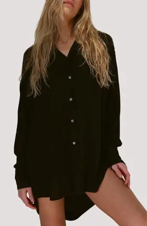 STONE FOX SWIM Mimi Relaxed Fit Button-up Cover-up Shirtdress - Stone