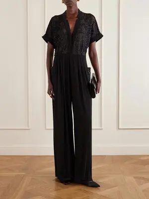 Norma Kamali Geralyn Embroidered Velvet Jumpsuit
