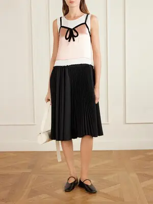 Marni Velvet-trimmed Pleated Satin Midi Dress