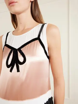 Marni Velvet-trimmed Pleated Satin Midi Dress