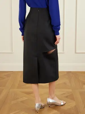 JIL SANDER Cut-out Grain De Poudre Wool And Mohair-blend Midi Skirt - Black