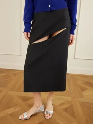 JIL SANDER Cut-out Grain De Poudre Wool And Mohair-blend Midi Skirt - Black