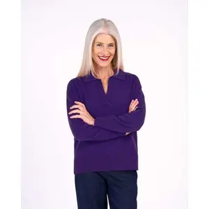 KETTLEWELL Long Sleeve Collared V-neck Sweater - Deep Nightshade