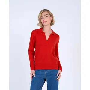 KETTLEWELL Long Sleeve Collared V-neck Sweater - Geranium