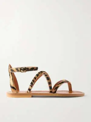 K.JACQUES K. Jacques St. Tropez Leopard-Print Calf Hair Thong Sandals Tan