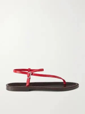 K.JACQUES Vassili Snake-effect Leather Flat Sandals - Red