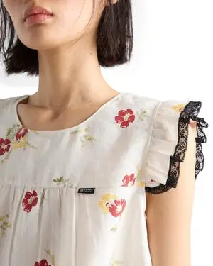 Prada Linen Top With Floral Motif