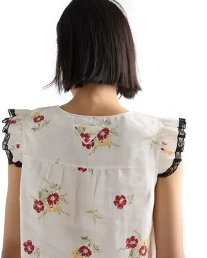 Prada Linen Top With Floral Motif