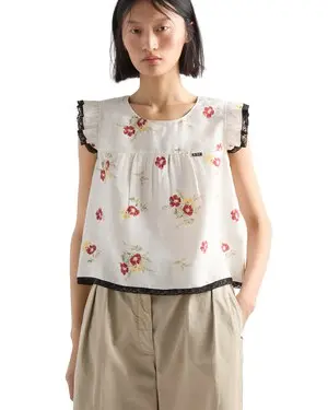 Prada Linen Top With Floral Motif