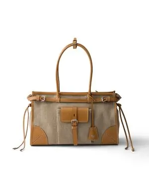 Prada Linen And Leather Tote Bag