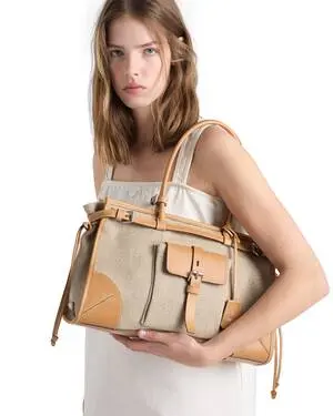 Prada Linen And Leather Tote Bag