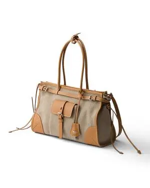 Prada Linen And Leather Tote Bag