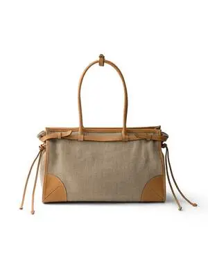 Prada Linen And Leather Tote Bag