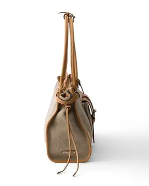 Prada Linen And Leather Tote Bag