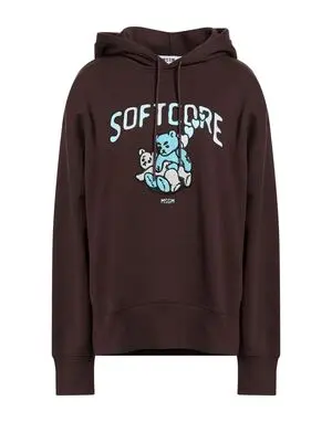 MSGM Cotton Sweatshirt With Graphic Appliqu - Brown